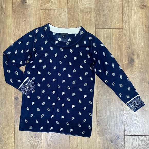 J. Crew | Sweaters | J Crew Navy Paisley Merino Wool Tipi Sweater ...